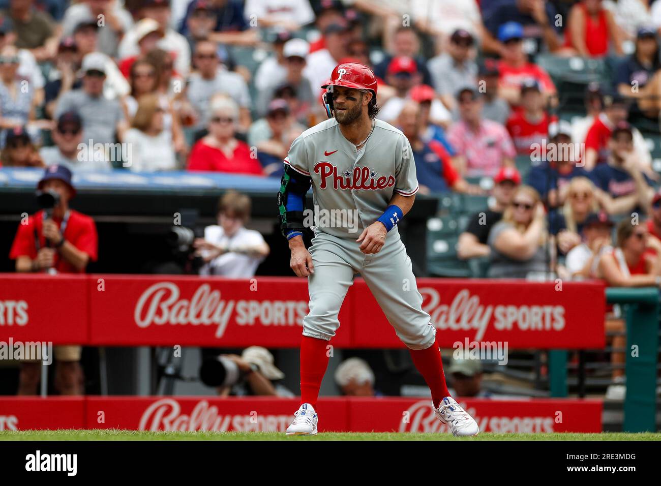 Philadelphia Phillies first basemen Bryce Harper (3) takes a lead off ...