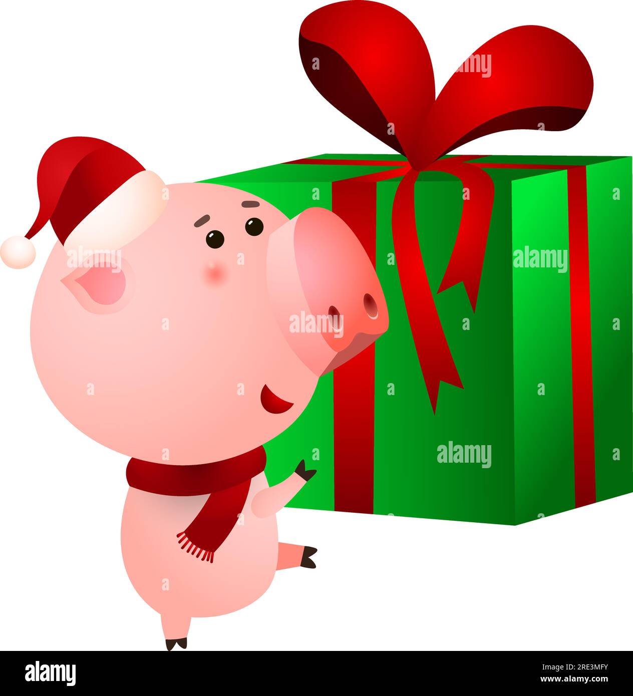 Happy pig in Santa hat carrying gift box vector illustration Stock ...
