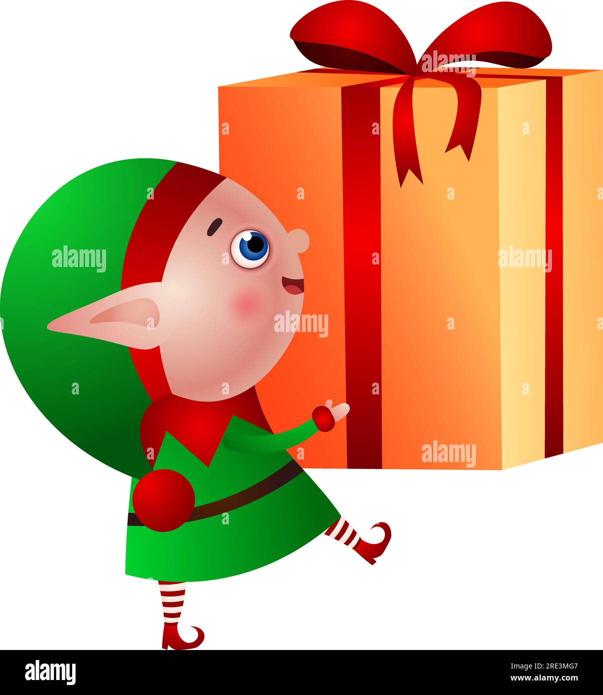Happy Christmas elf carrying gift box vector illustration Stock Vector ...