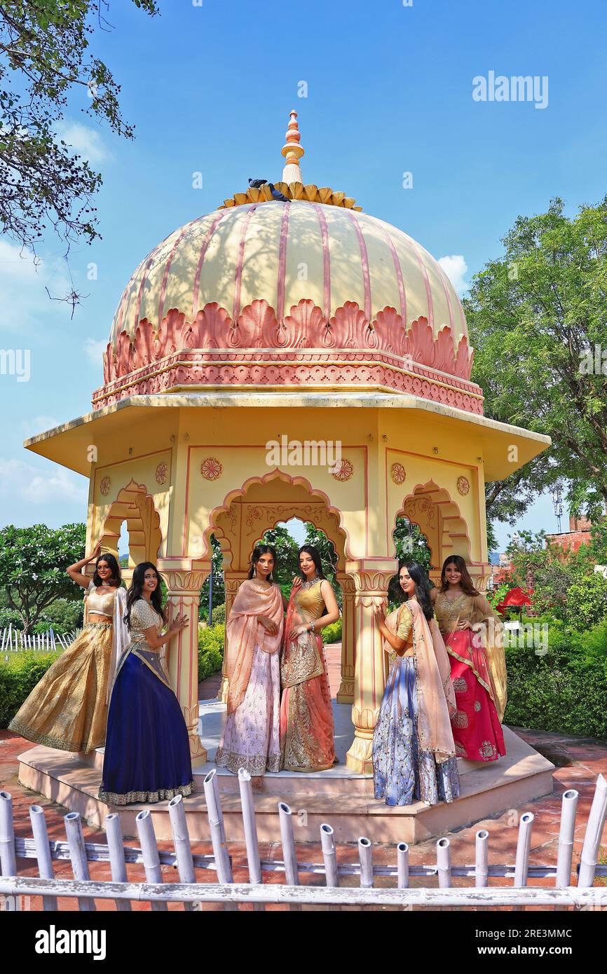 Jaipur, India. 24th July, 2023. Models pose for photographs during the ...