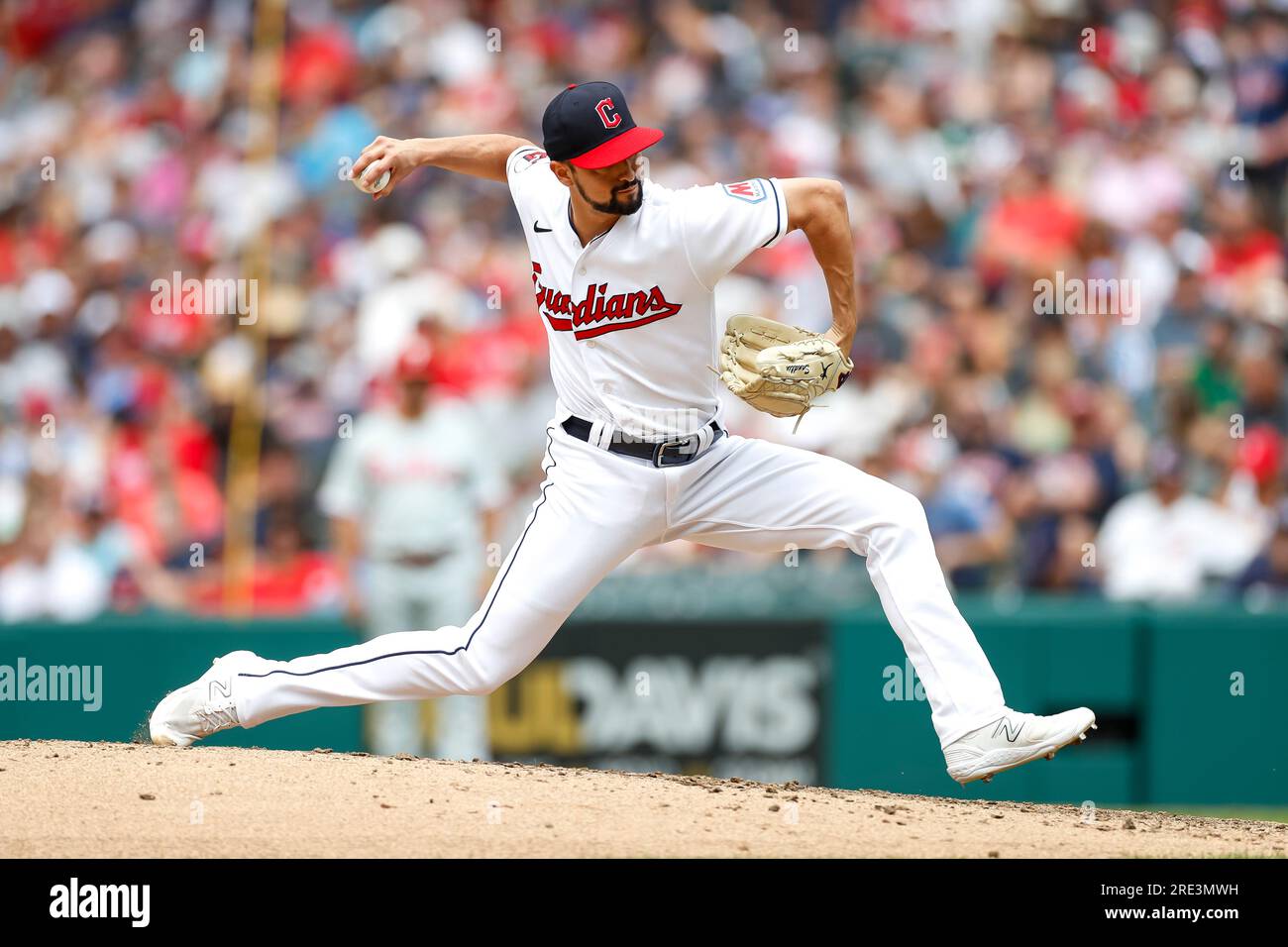 Cleveland Guardians relief pitcher Nick Sandlin (52) throws to the ...