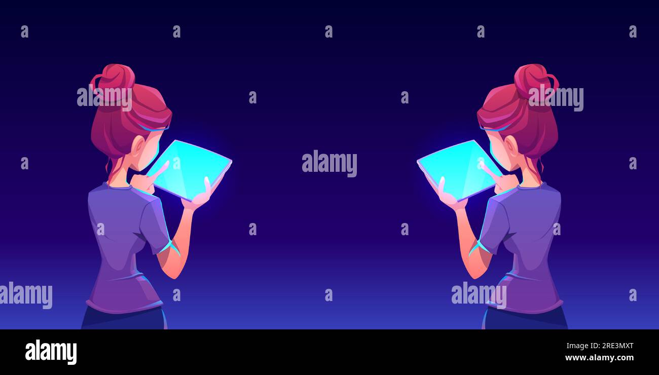 Teenage girl using smartphone app. Woman hold in hand tablet with shiny ...