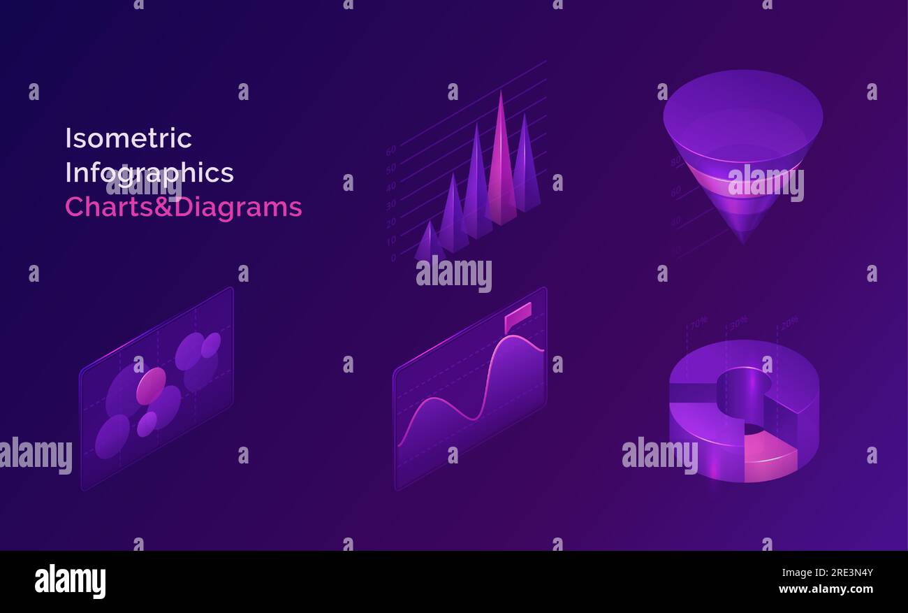 Isometric infographics charts and diagrams, 3d data analysis columns ...