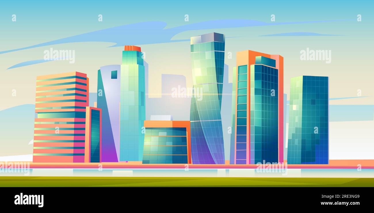 Urban cityscape panoramic banner vector cartoon illustration with ...