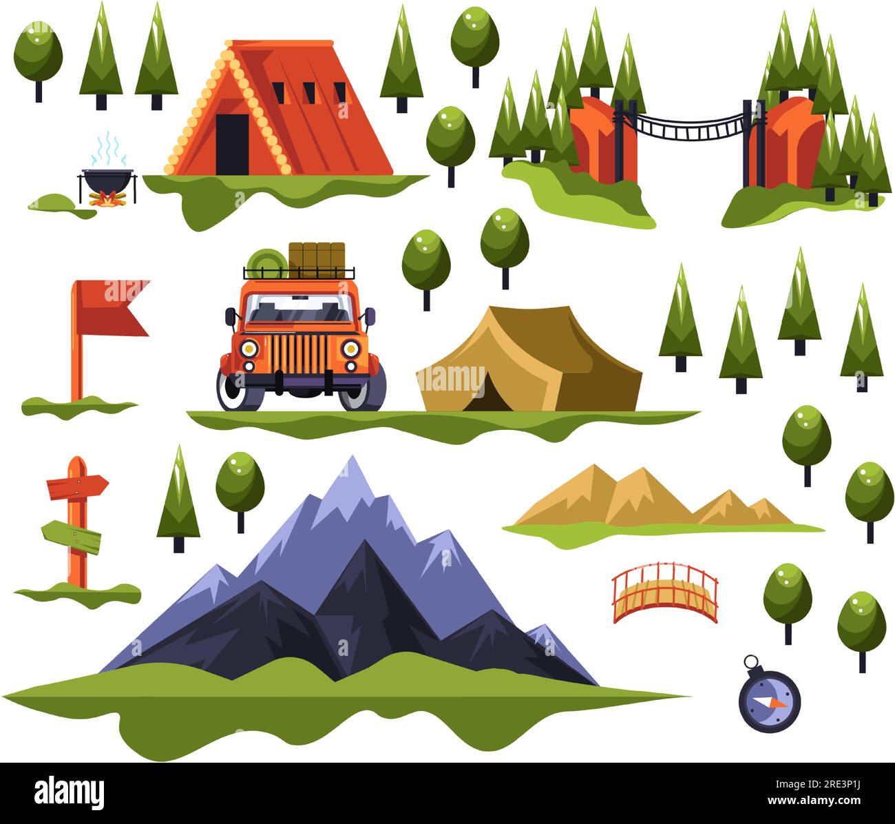 Traveling and summer vacation outdoors, mountains and pine forests ...