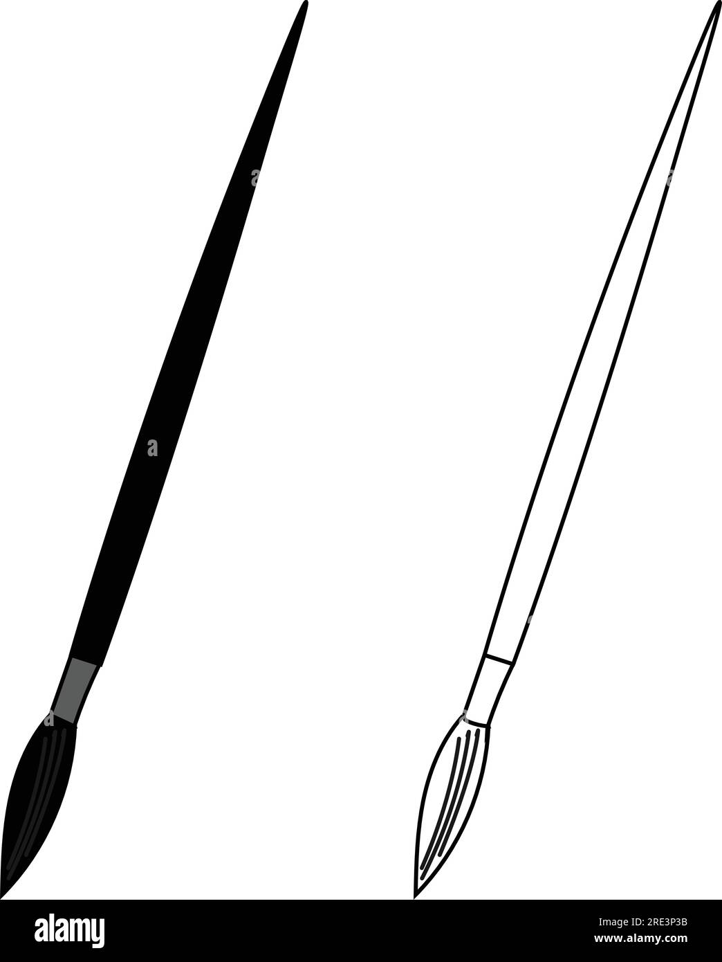 Color and outline vector illustrations of an artist's paintbrush Stock ...