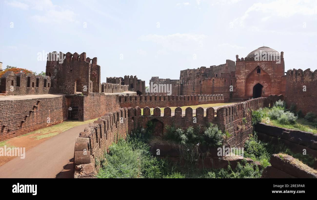 INDIA, KARNATAKA, BIDAR, June 2023, Tourist at Bidar Fort with visible ...