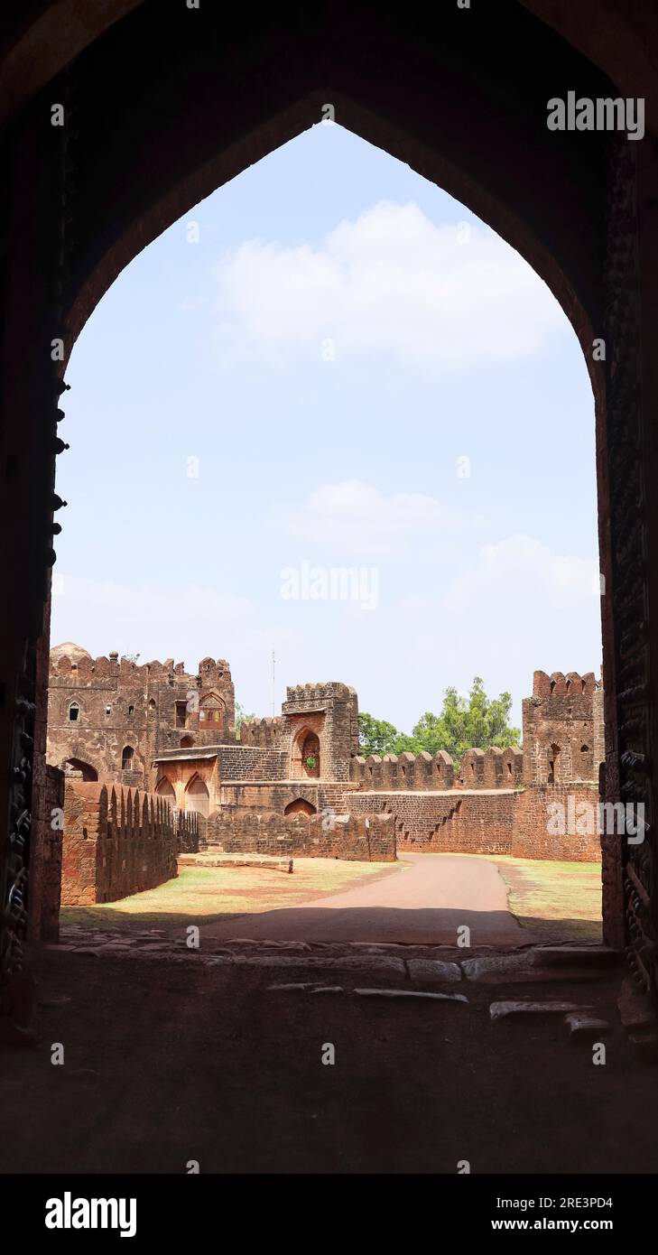 View of Fortress from the entrance, Bidar Fort, Karnataka, India Stock ...