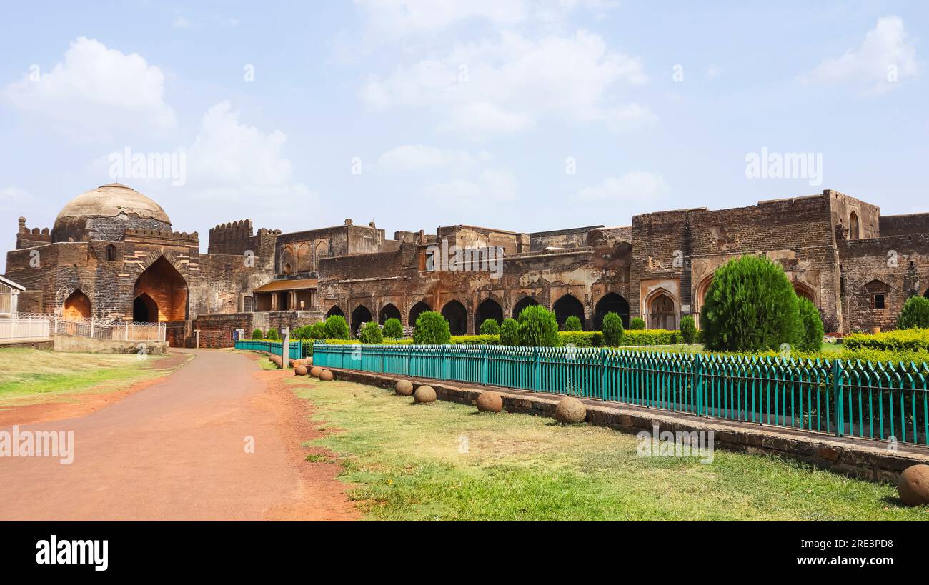 View of Entrance of the Fort and Solah Khamba Mosque, Bidar Fort ...