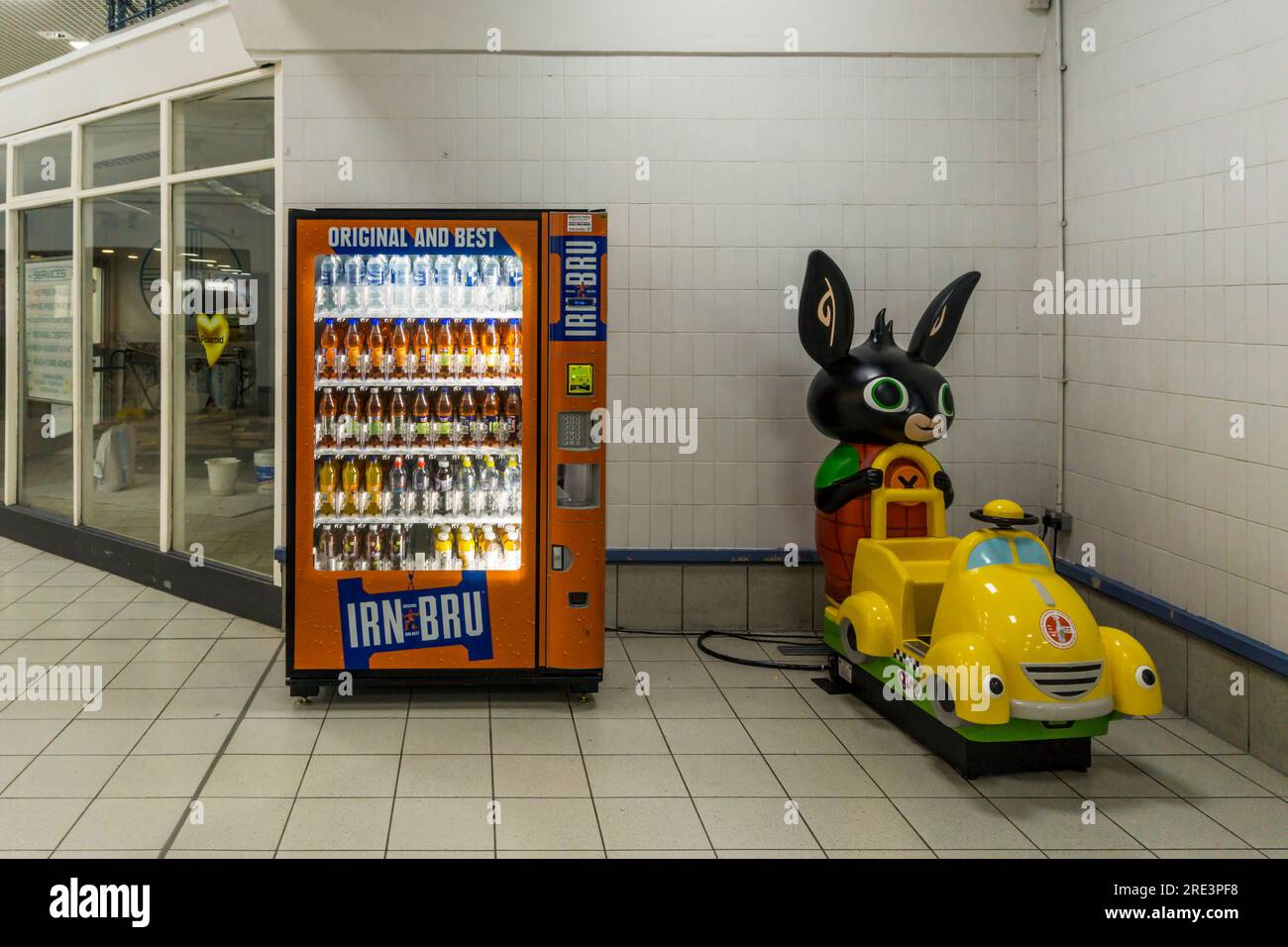 The interior of The Centre shopping centre at Cumbernauld New Town in ...