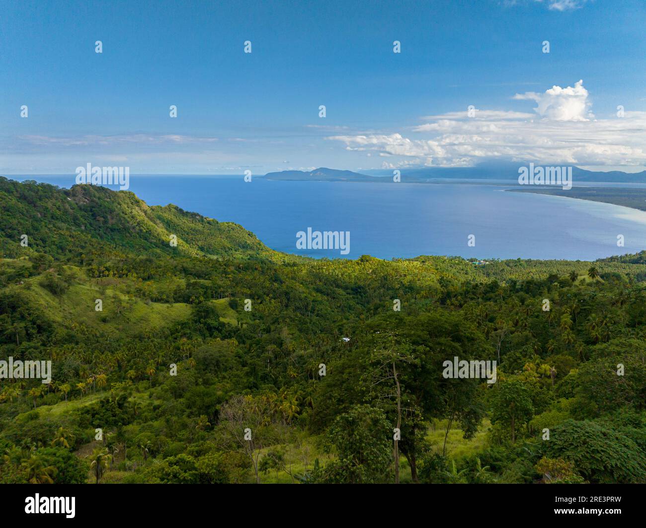 Aerial view of a healthy Tropical Island surrounded by deep blue sea ...