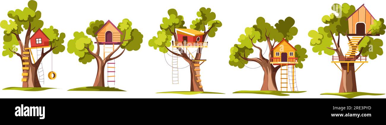 House build on tree made of wooden material, treehouse for kids to play ...