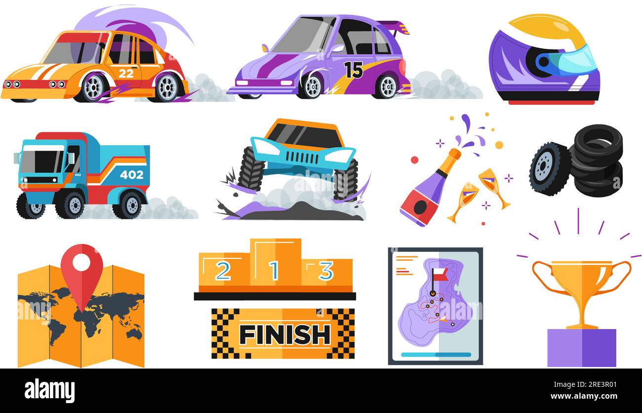 Victory in car race, rally or chase on vehicles. Automobile competition ...