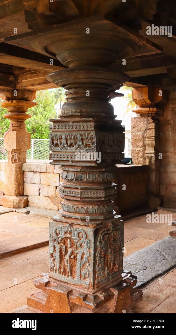 Carved Pillars Inside of Banashankari Temple, Amargol, Hubli, Karnataka ...