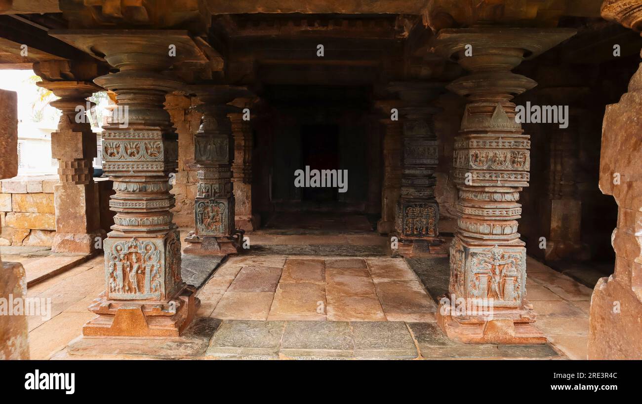 Carved Pillars Inside of Banashankari Temple, Amargol, Hubli, Karnataka ...