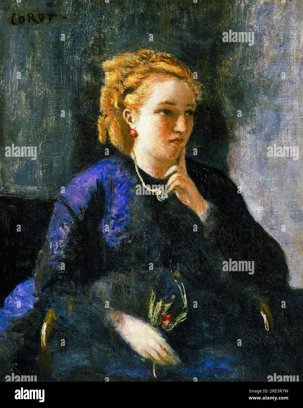Jean Baptiste Camille Corot, Portrait of a Woman, painting in oil on ...