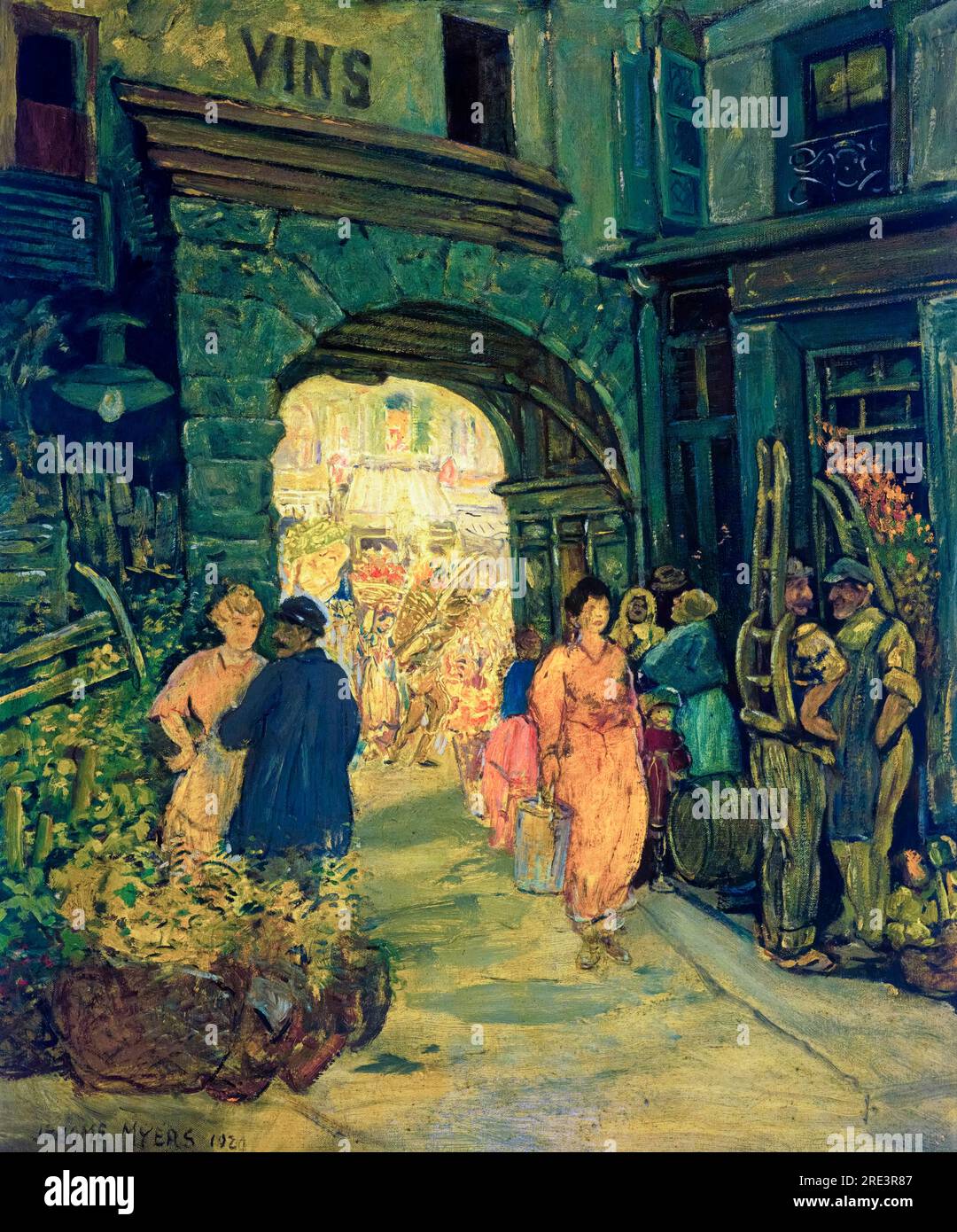 Jerome Myers, Market in Paris, painting in oil on canvas, 1920 Stock ...