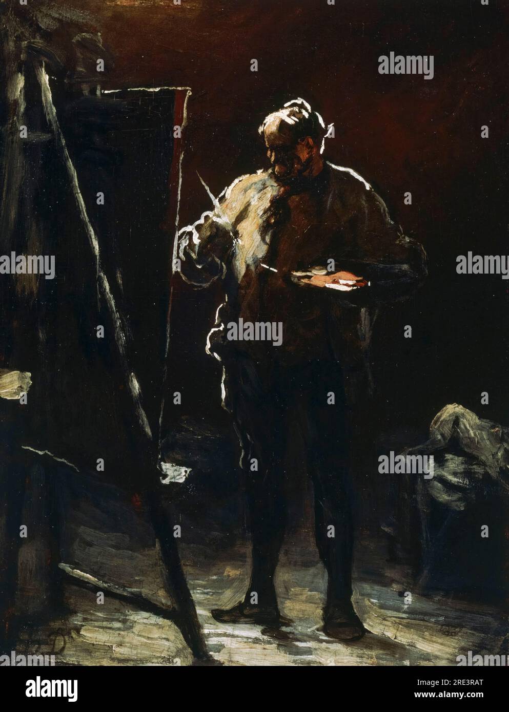 Honoré Daumier, The Painter at His Easel, portrait painting in oil on ...