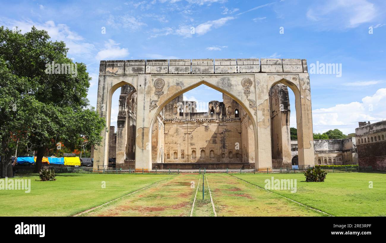 INDIA, KARNATAKA, VIJAYAPUR, June 2023, Tourist at Gagan Mahal Palace ...