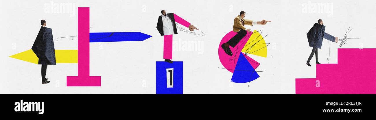 Creative abstract contemporary collage made of shots of young men of ...