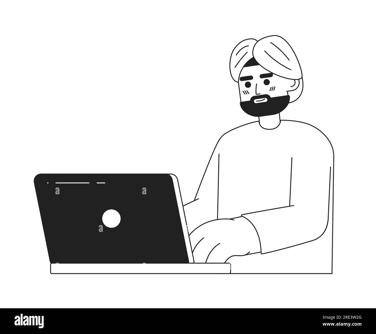 Brunette indian man with dark beard in turban monochromatic flat vector ...