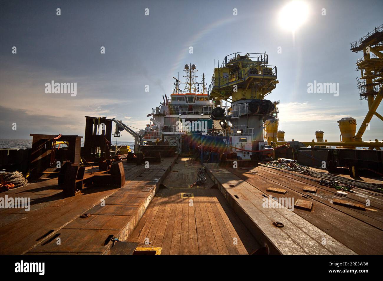 Cargo deck of divers support and construction vessel in the process of ...