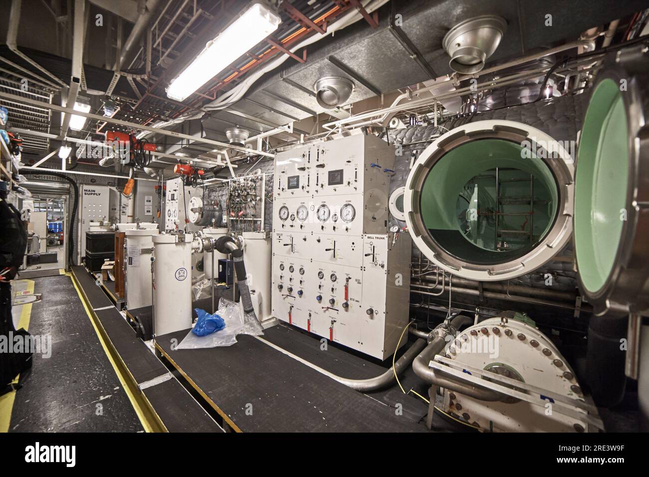 View of outside the divers decompression chamber with controls for ...