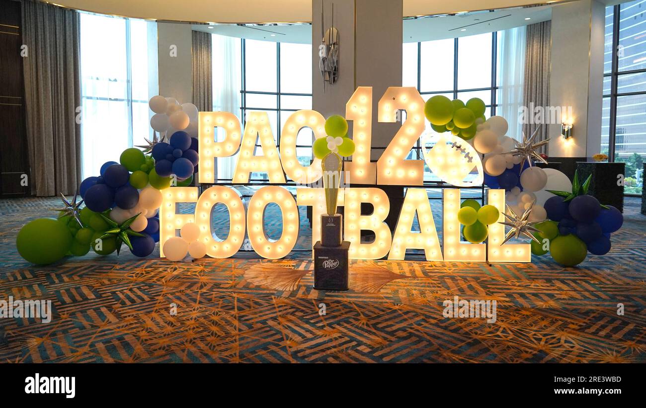 The Pac-12 Conference logo during Pac-12 Media Day at Resort World ...