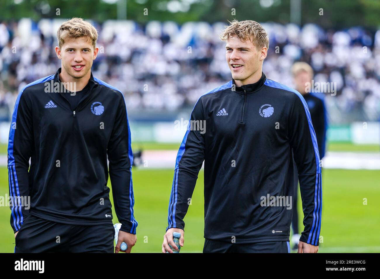 Lyngby, Denmark. 22nd, July 2023. Theo Sander (L) and Emil Hojlund (R ...