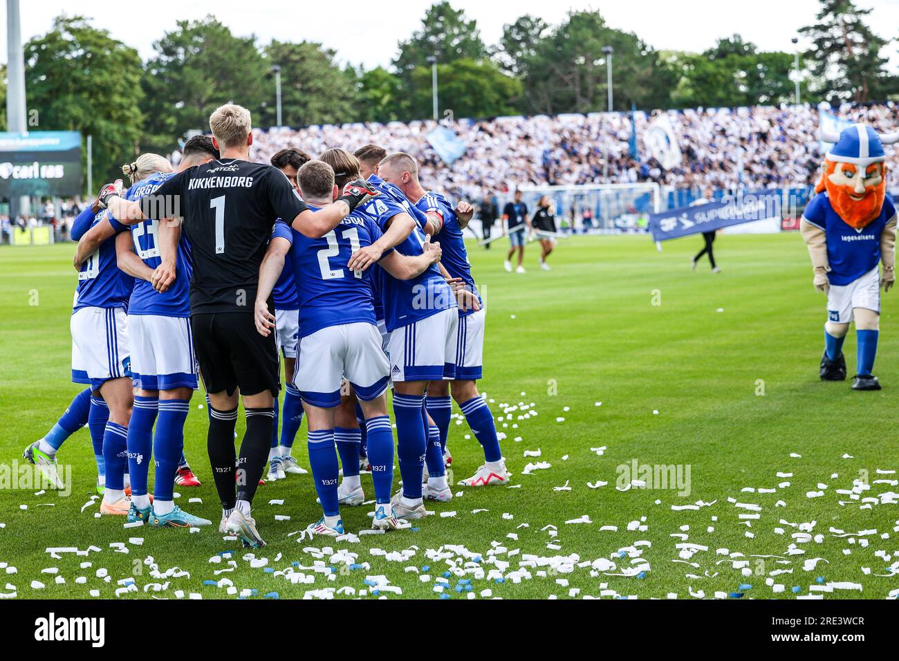 Lyngby, Denmark. 22nd, July 2023. The players of Lyngby BK unite in a ...