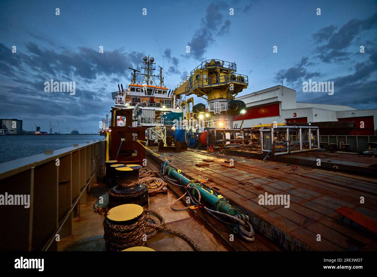 View of construction vessel's deck while in port Stock Photo - Alamy