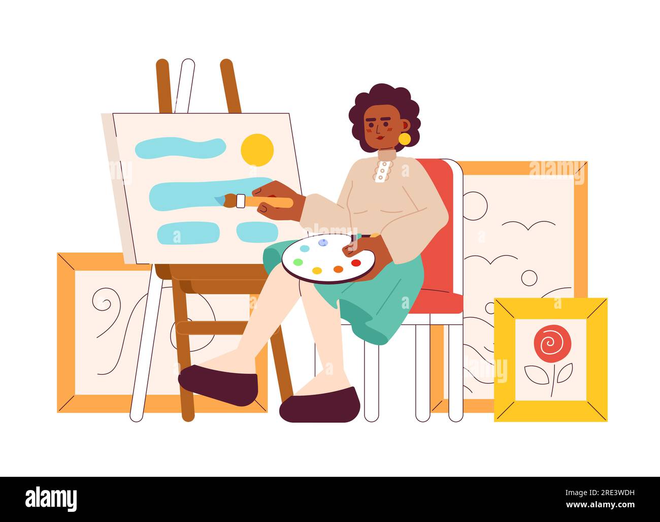 African american artist 2D vector isolated spot illustration Stock ...