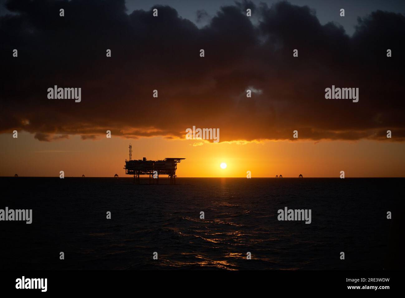 Offshore Wind Farm electrical distribution station in the sea at ...