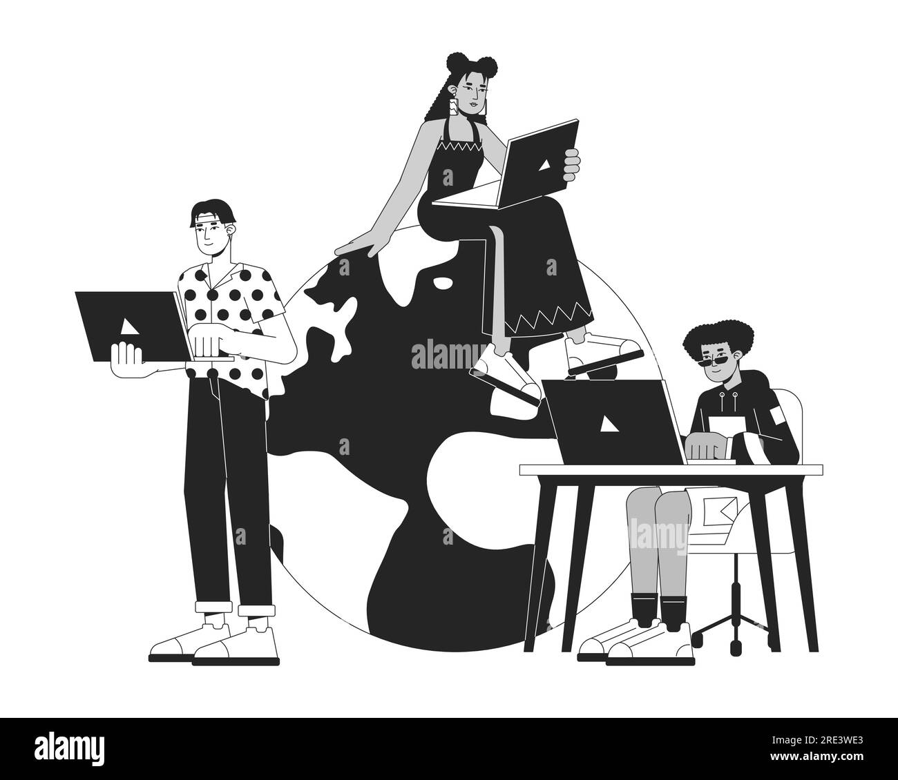 Ability to work everywhere bw concept vector spot illustration Stock ...