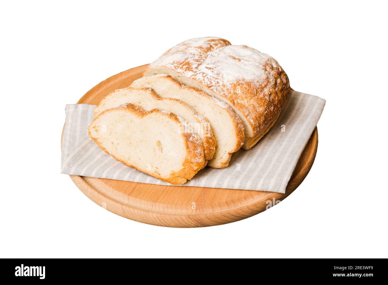 Assortment of freshly sliced baked bread with napkin isolated on white ...