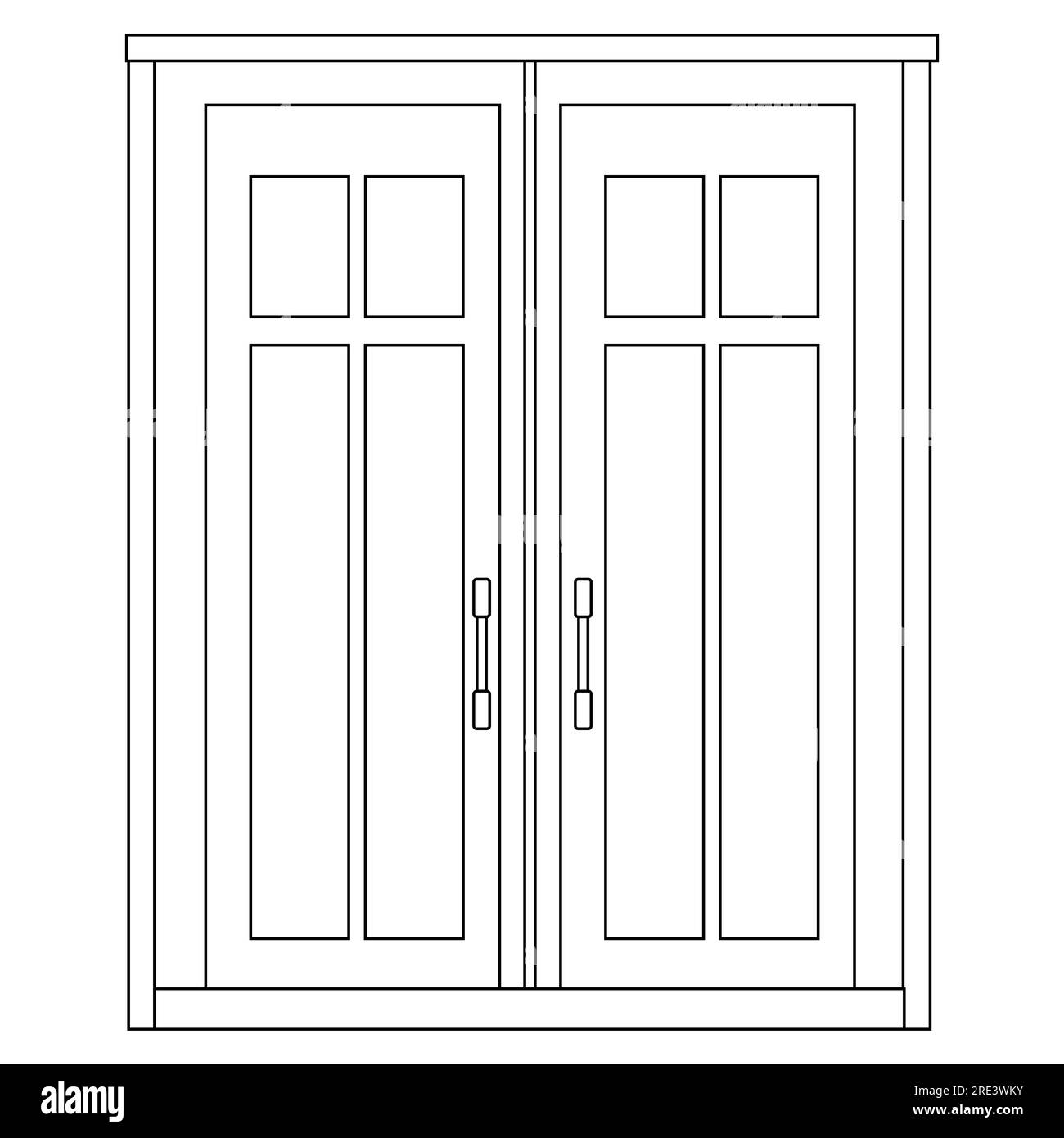 Double doors outline with glass windows isolated on white background ...