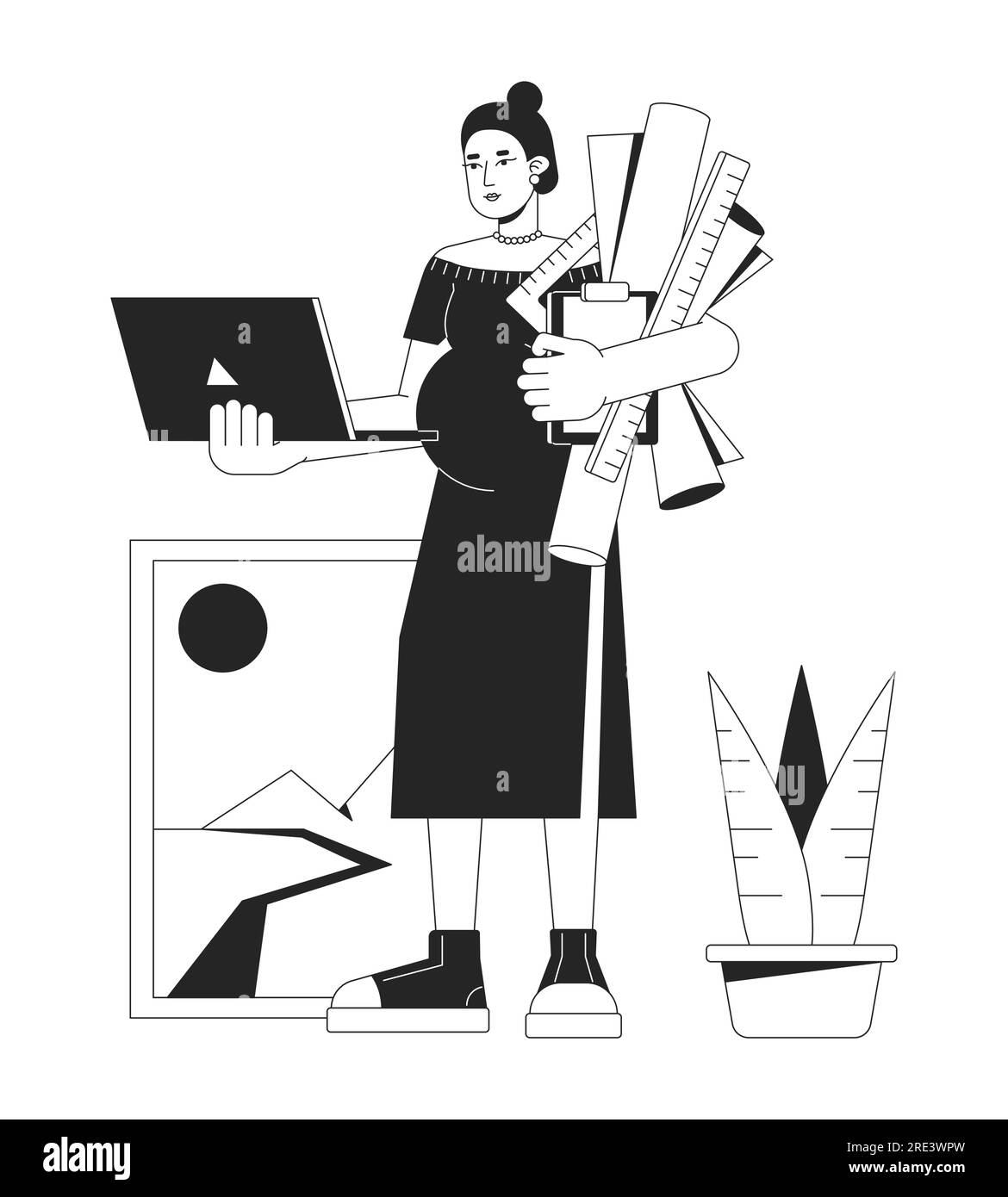 Attractive pregnant woman bw concept vector spot illustration Stock ...