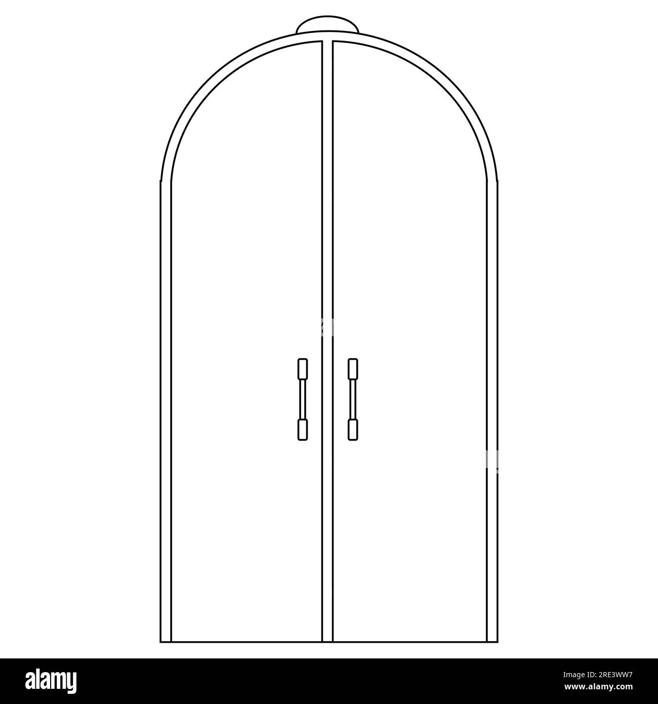 Arch type door outline with door handle isolated on white background ...