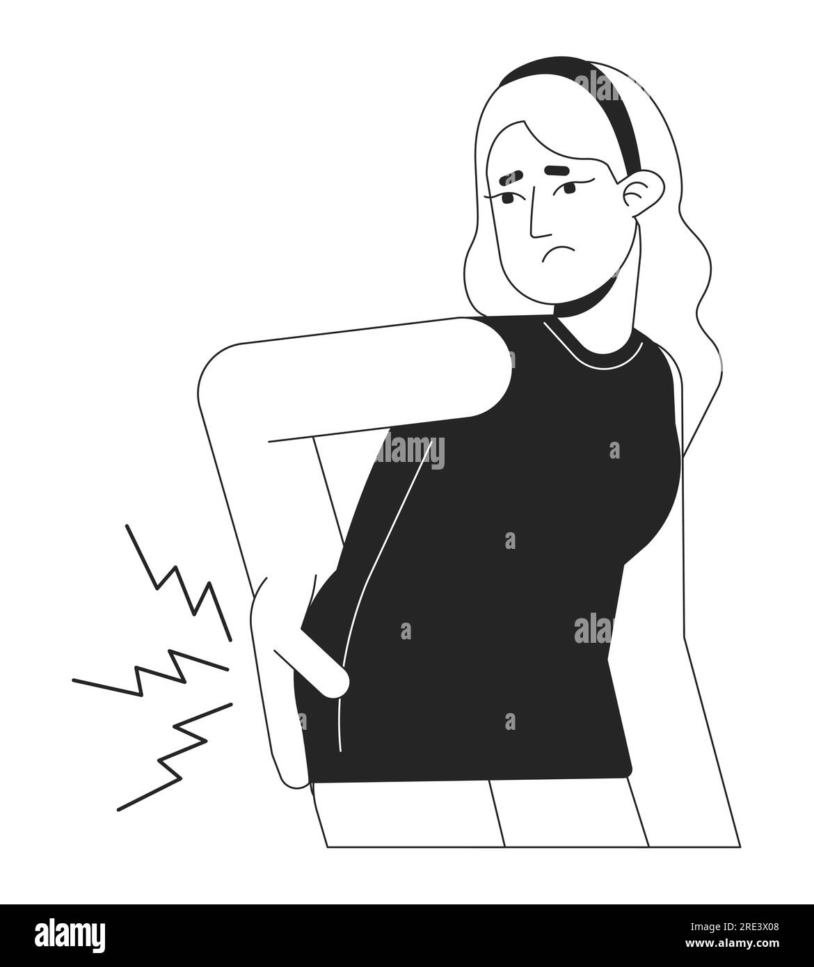 Woman with backache flat line black white vector character Stock Vector ...