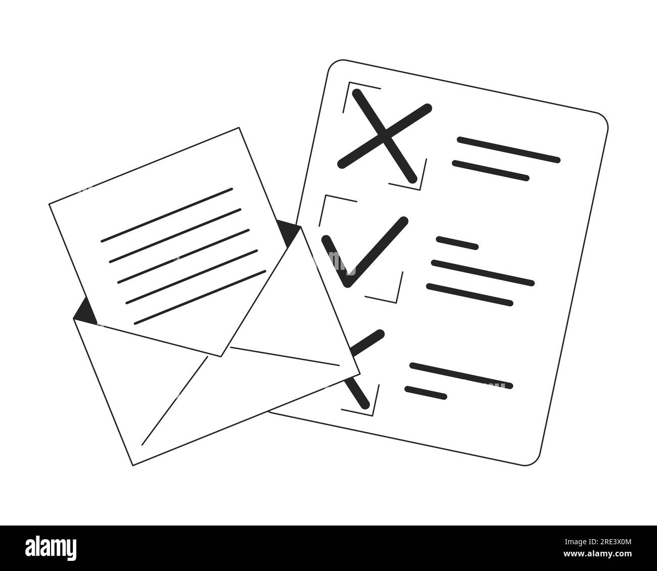 Email and checklist flat monochrome isolated vector objects Stock ...