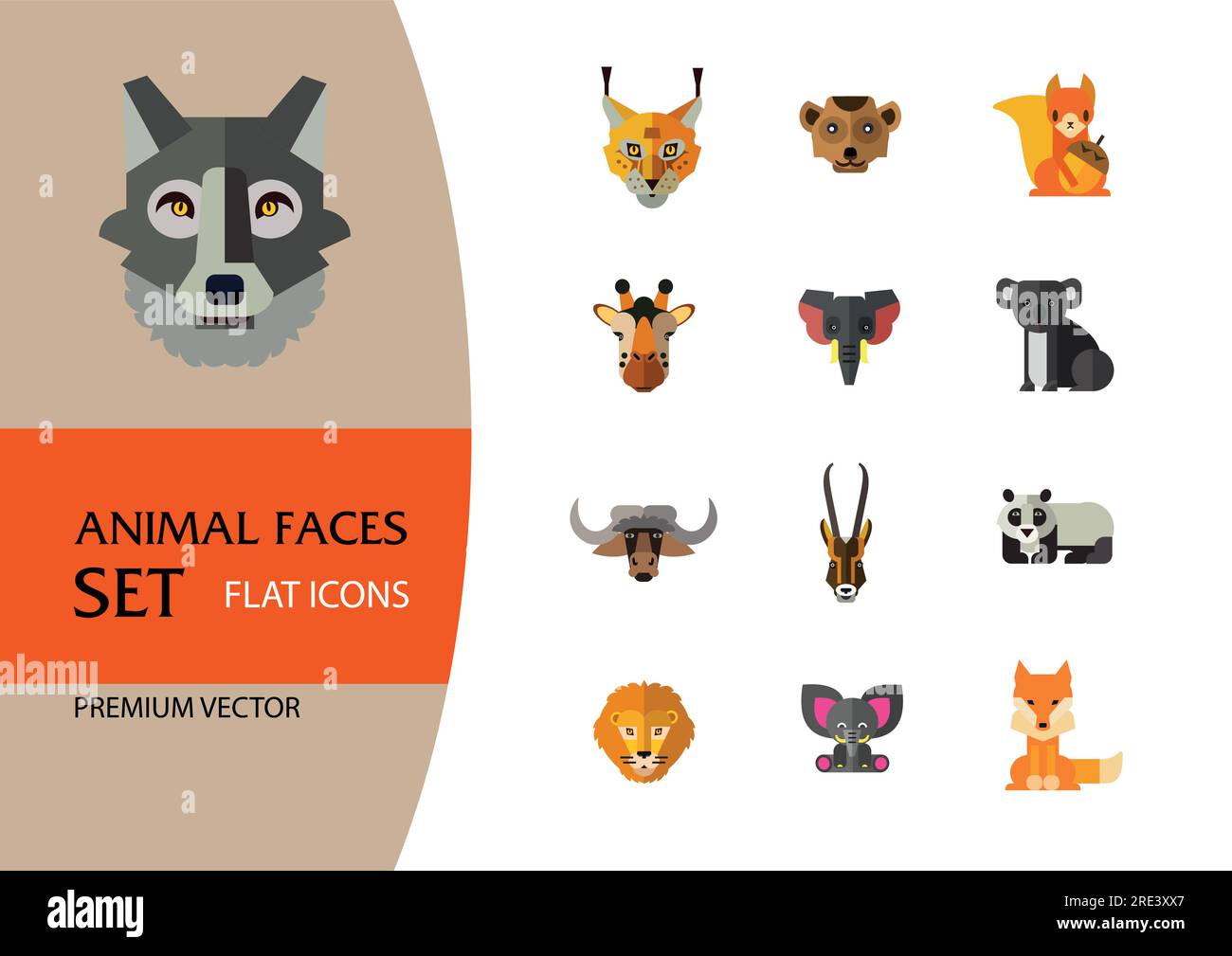 Animal Faces Icon Set Stock Vector Image & Art - Alamy
