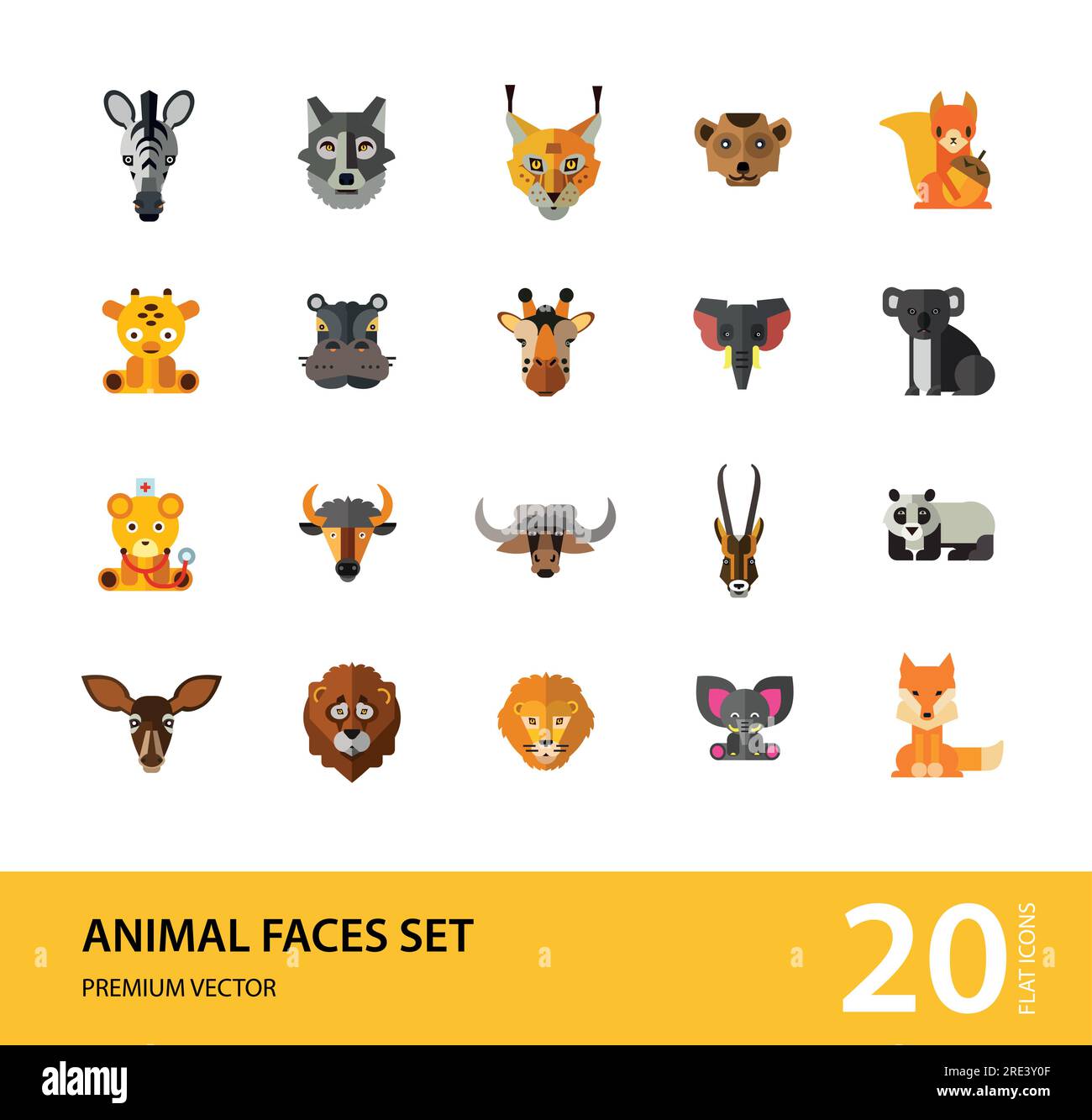 Animal Faces Icon Set Stock Vector Image & Art - Alamy