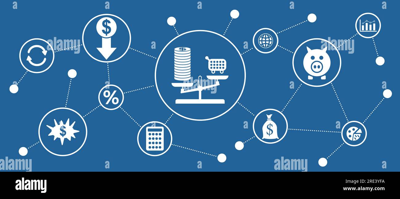 Concept of inflation with connected icons Stock Photo - Alamy