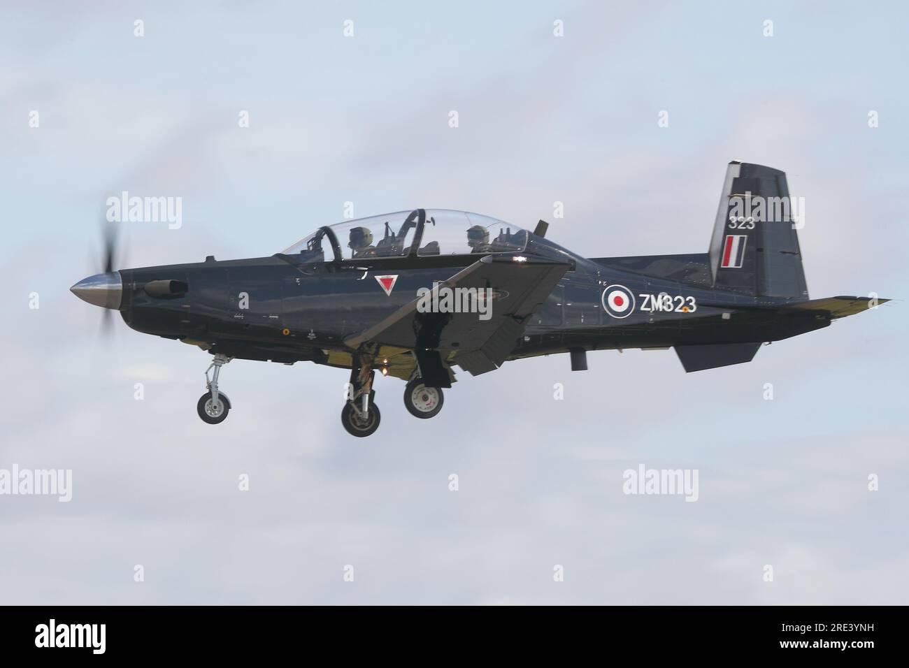 Fairford, UK. 12th July, 2023. RAF Raytheon T-6C Texan T1 ZM323 arrives ...