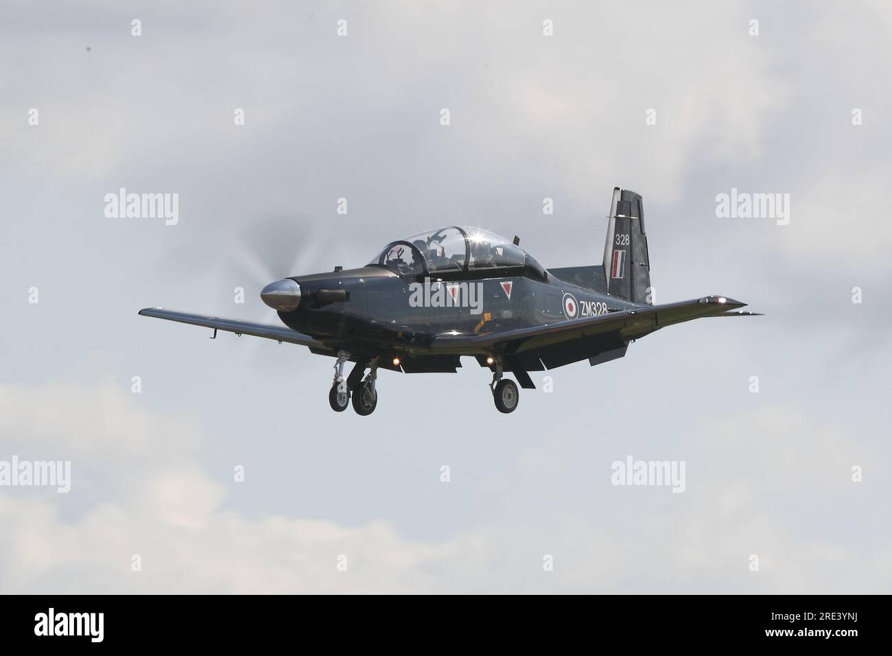 Fairford, UK. 12th July, 2023. RAF Raytheon T-6C Texan T1 ZM328 arrives ...