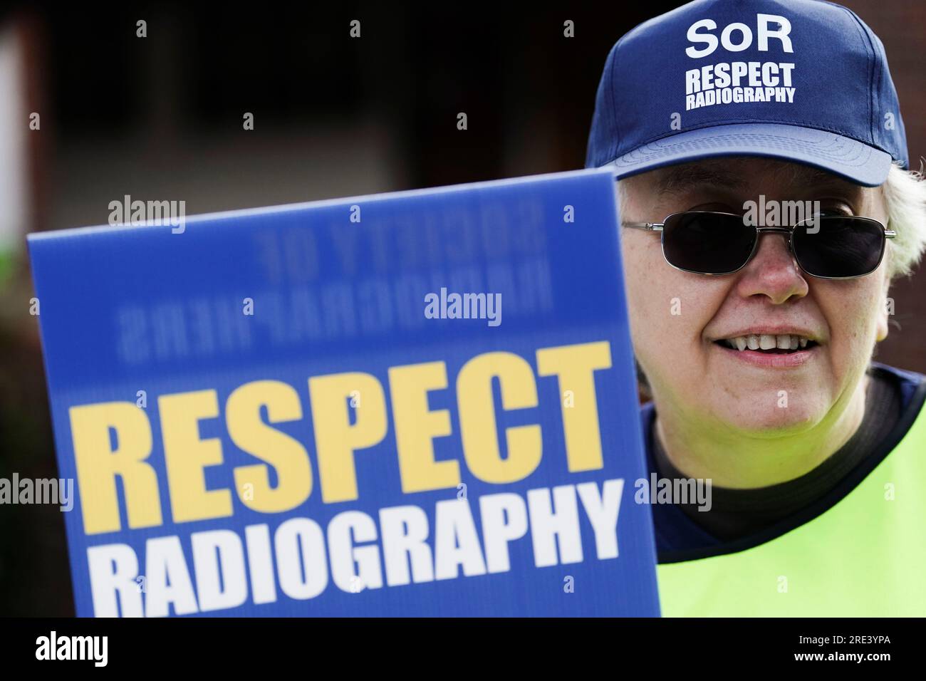 A member of the Society of Radiographers (SoR) on the picket line ...