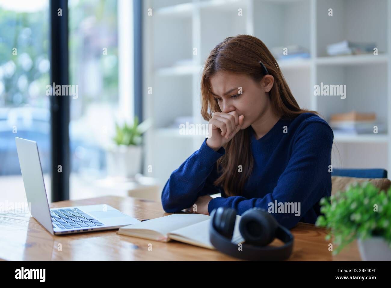 burnout, worried,serious latin girl college student watching distance ...