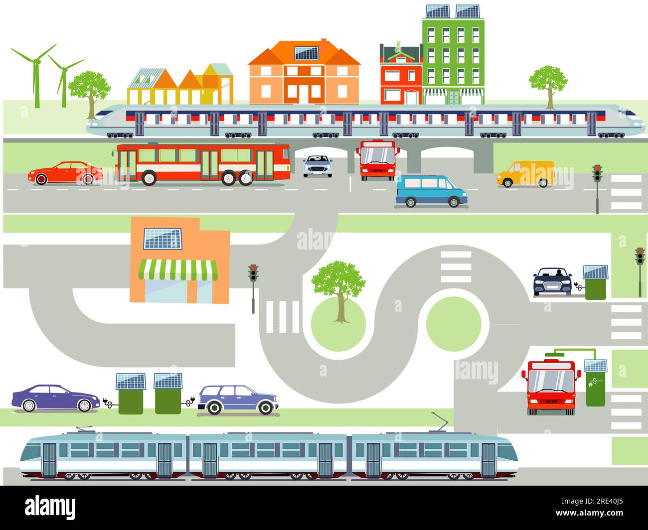 City overview with traffic and houses, information illustration Stock ...