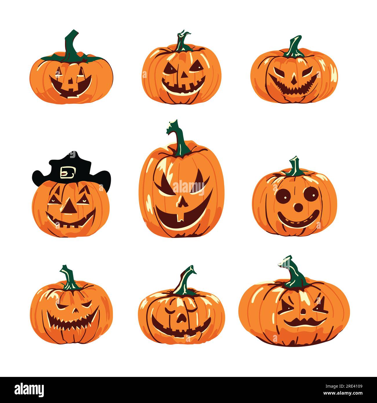 Set of halloween pumpkins, funny faces, spooky creepy pumpkins, vector ...