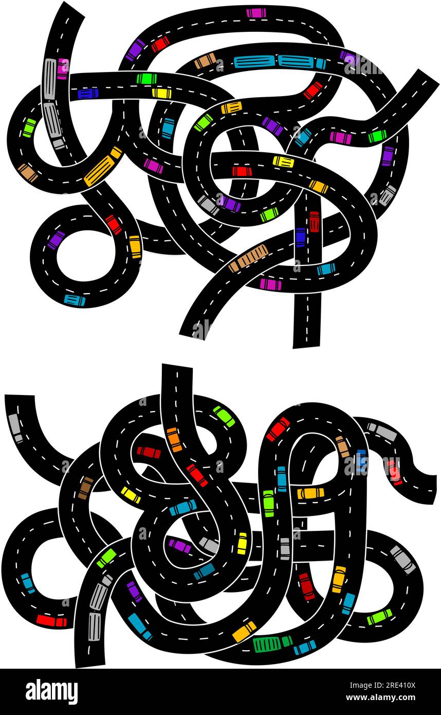 Spaghetti junction road traffic pattern with convoluted intertwined ...